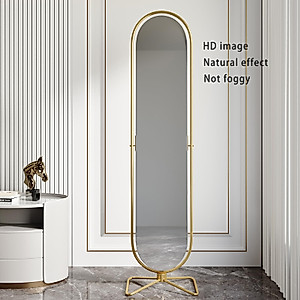 BUZUEY Floor Mirror,Gold Full Length Mirror,Standing Mirror,67"*15.8"Full Body Mirror,Iron Frame Oval Stand up Mirror for Bedroom,Living Room,Dressing Room