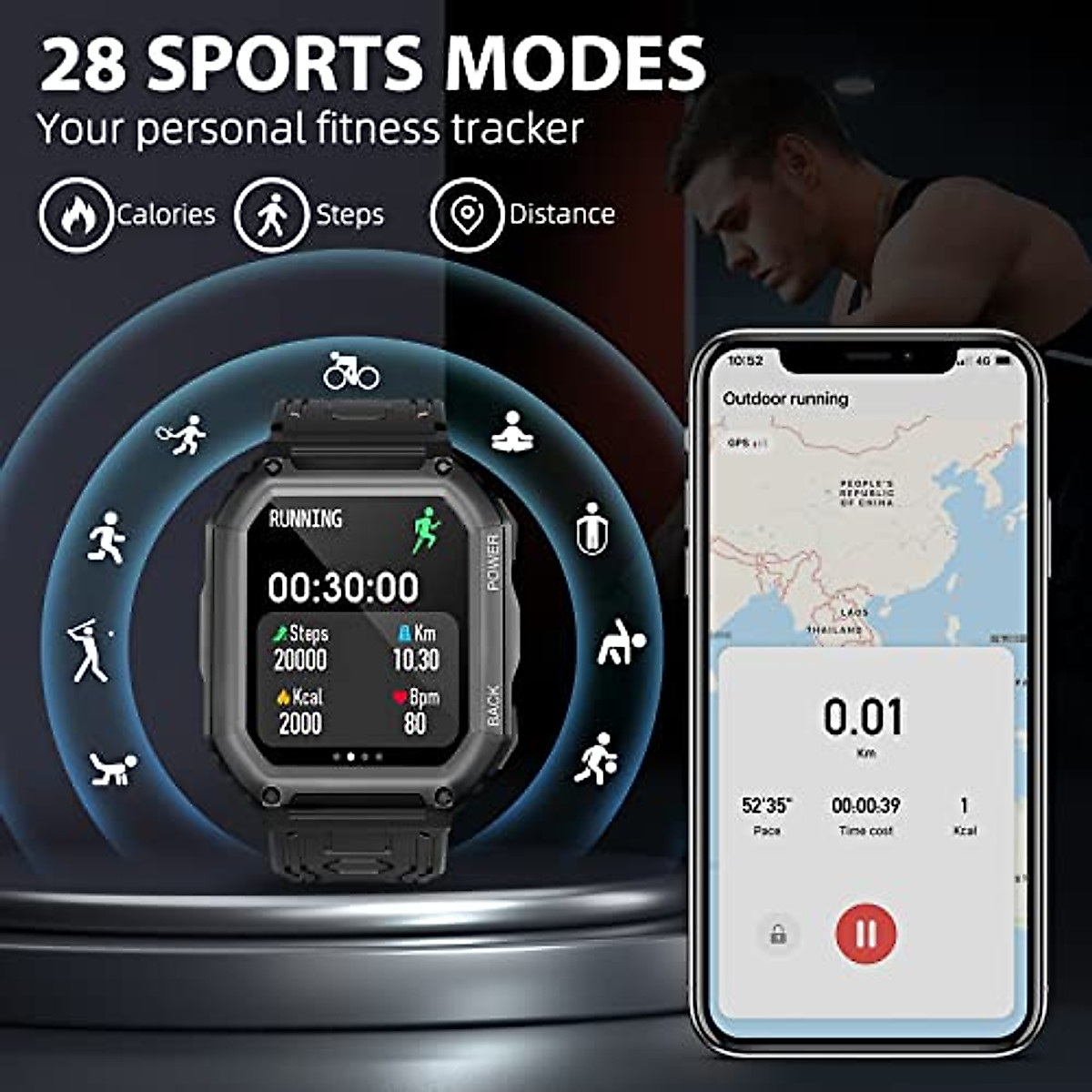 Hemisol Military Smart Watches for Men,5ATM Waterproof Outdoor Fitness Tracker with Bluetooth Call(Answer/Make Calls),1.8" Smart Watch with Sleep Monitor for Android iPhone