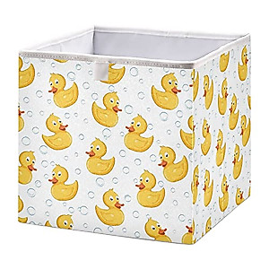 Emelivor Rubber Yellow Duck Cube Storage Bin Collapsible Storage Bins Waterproof Toy Basket for Cube Organizer Bins for Kids Toys Nursery Closet Shelf Book Office Home - 11.02x11.02x11.02 IN