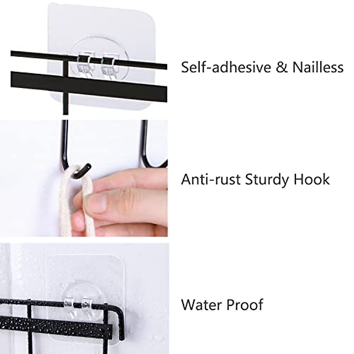 2 Pack Adhesive Wall Hooks Rack Kitchen Rail, Space Saving Heavy Duty Hanger with 6 for Bathroom Bedroom Closet, Utensil Hanging Knives, Spoon, Towel (White), 32x6x2.5cm/12.6 x2.36 x1inch