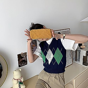 SANYETS 2 Pcs Makeup Bags, Corduroy Cosmetic Bag Set, Large Makeup Bag, Big Cosmetic Bags for Women, Portable Diaper Bag Organizer, Yellow Mama Bag, Travel Essentials