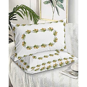 Edwiinsa Summer Lemon Pillow Covers King Standard Set of 2 20x36 Bed Pillow, Spring Leaves Yellow Lemon Lace Plush Soft Comfort for Hair/Skin Cooling Pillowcases with Envelop Closure