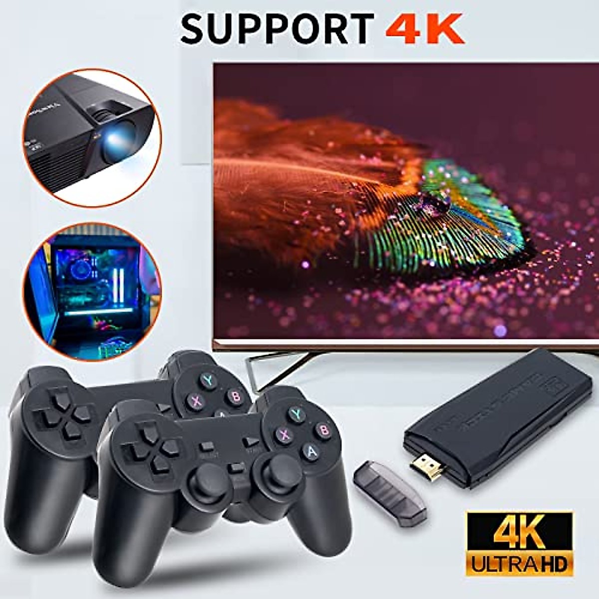 Retro Video Game Console, Wireless Handheld Game Console, Ombsyej 10000+ Classic Game, 2.4G Wireless Controllers, 7 Emulator Consoles, HDMI Output TV Video, Ideal Gift for Kids and Adults, 64G