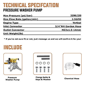 7/8" Shaft Vertical Pressure Washer Pump Max 3200 PSI @ 2.5 GPM & Replacement Washer Pump Compatible with HU80722 PS80944 GCV190 RY80930 and More Fit for Homelite, Ryobi, PowerStroke, Troy Bilt,etc.