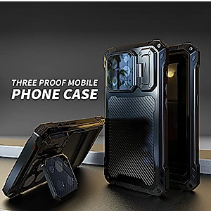 for iPhone 14 Pro Case Metal,with MagSafe [10FT Military-Grade Protection][Built-in Camera Ring Stand] [Built-in 9H Glass Camera Lens & Screen Protection] Protective Rugged Heavy Duty Case (Black)