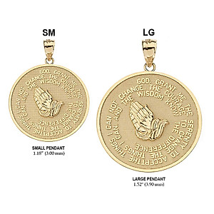 Solid 10k Yellow Gold Serenity Prayer with Praying Hands and Lord's Prayer Medal Pendant Necklace (1.18"), 18"