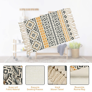 Boho Runner Rugs with Tassels 2'x3' Woven Washable Cotton Area Rug Vintage Printed Bohemian Throw Rug with PVC Non-Slip Mat for Entryway Kitchen, Living Room, Bathroom, Laundry Room, Bedroom
