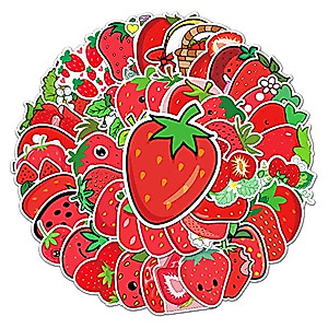 50 Pack Cute Strawberry Sticker Funny Red Strawberry Fruits Vinyl Decals Water Bottle Scrapbook Laptops Helmet Stickers for Kids Teens Girls(Strawberry)