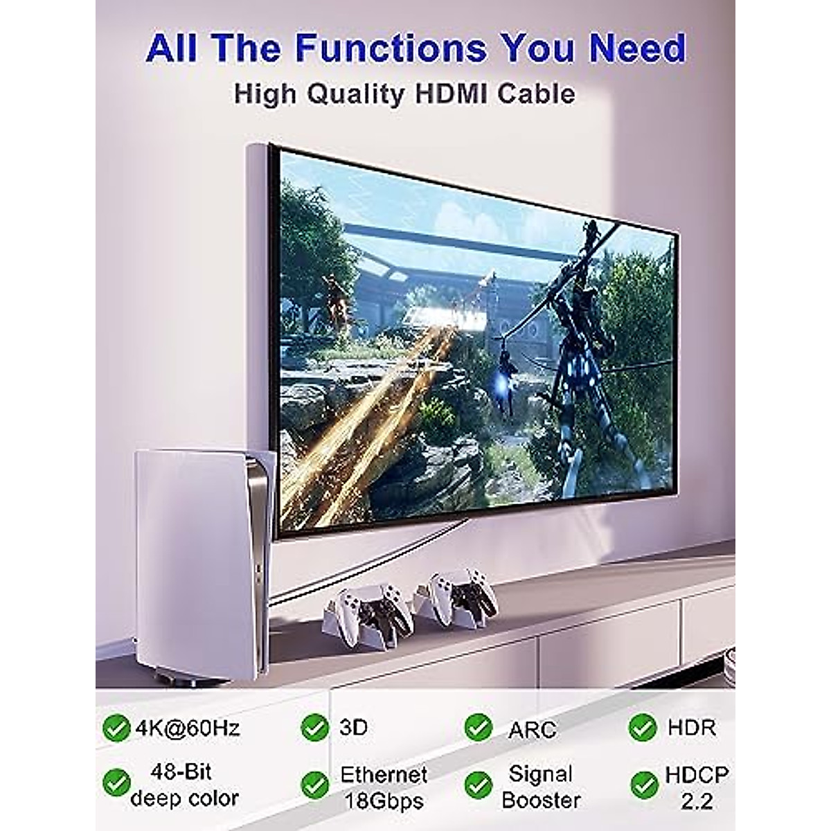 UPWISH 4K HDMI Cable 75 Ft with Signal Booster | HDMI 2.0 High Speed Unidirectional Cables 4K60Hz 2K 1080P 3D ARC HDCP2.2 Ethernet Cord | for UHD TV Monitor Laptop Xbox PS4 PS5 (22.8m)