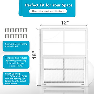 PRO FLEX Shed Window 12" x 12" - Ultra Thick White Aluminum Flush Mount with Tempered Glass - Shed Windows with Fixed Panel and Screws for Chicken Coop, Sheds, Barns, Playhouses