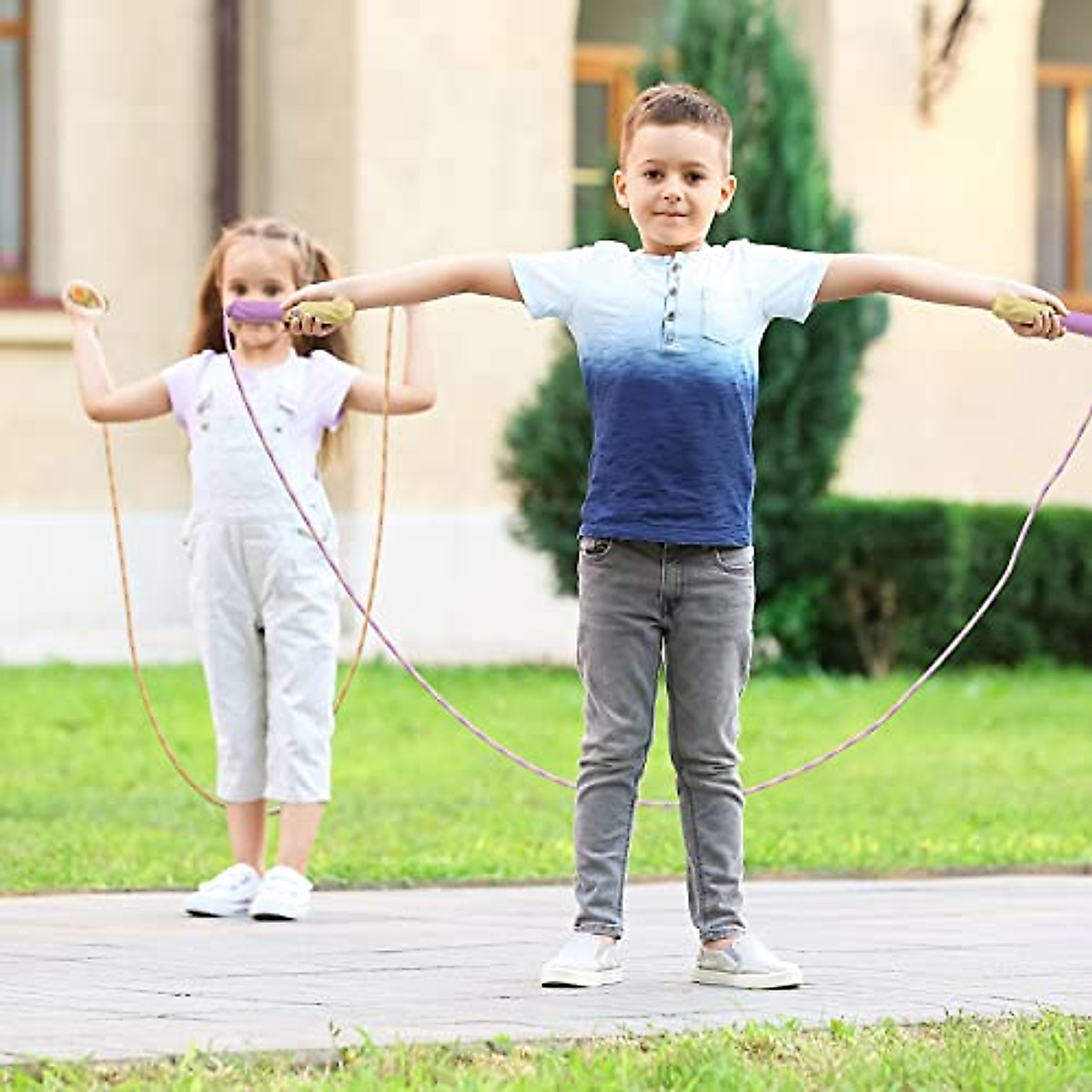 JGM Jump Rope for Kids - Adjustable Tangle-Free Rope Skipping Rope with Soft Beaded Segment for Fitness Workout Exercise 9.2 Ft