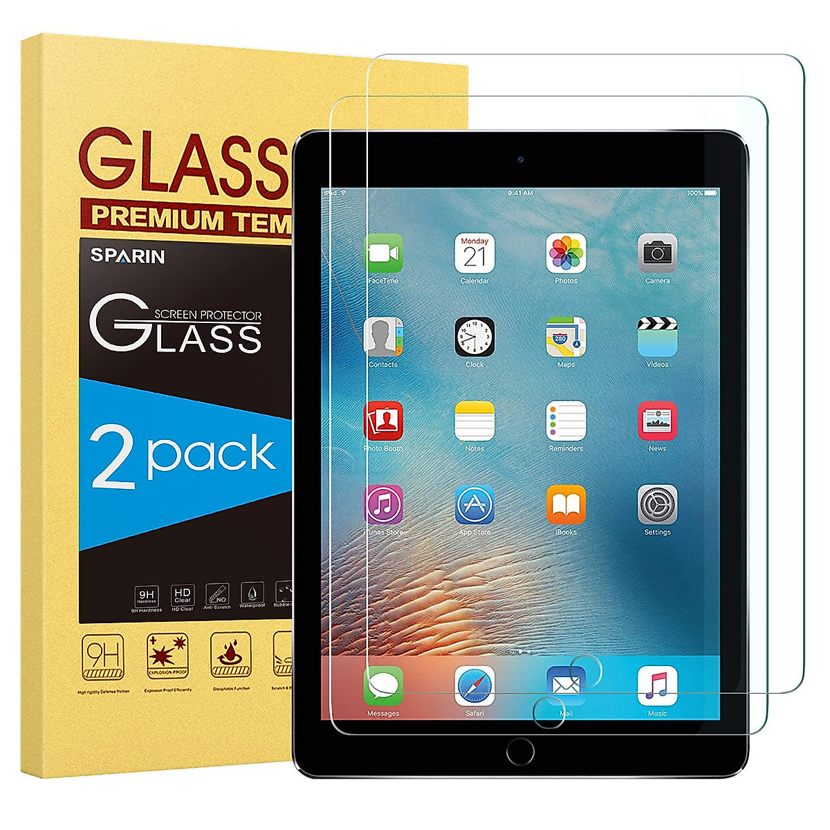 SPARIN 2 Pack Screen Protector for iPad 6th 5th Generation/iPad Air 2 9.7 inch, Tempered Glass Compatible with Apple Pencil