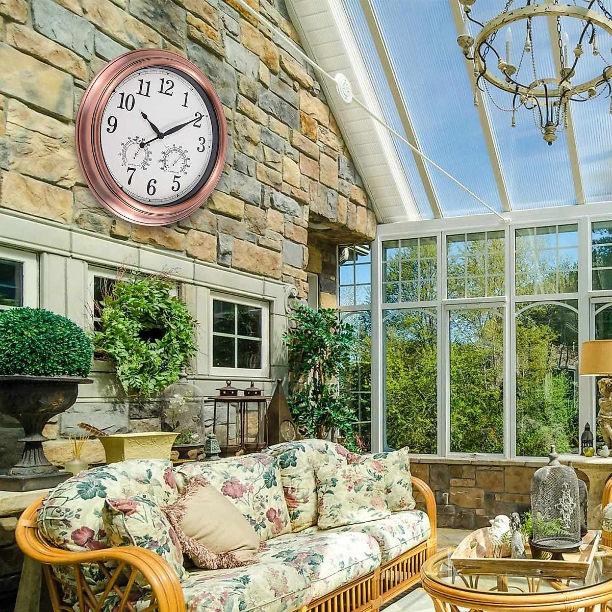 Vigorwise 16 inch Outdoor Wall Clock, Metal Waterproof Wall Clock with Temperature & Humidity, Large Non-Ticking Wall Clocks, Silent Wall Clock for Patio Garden Bathroom