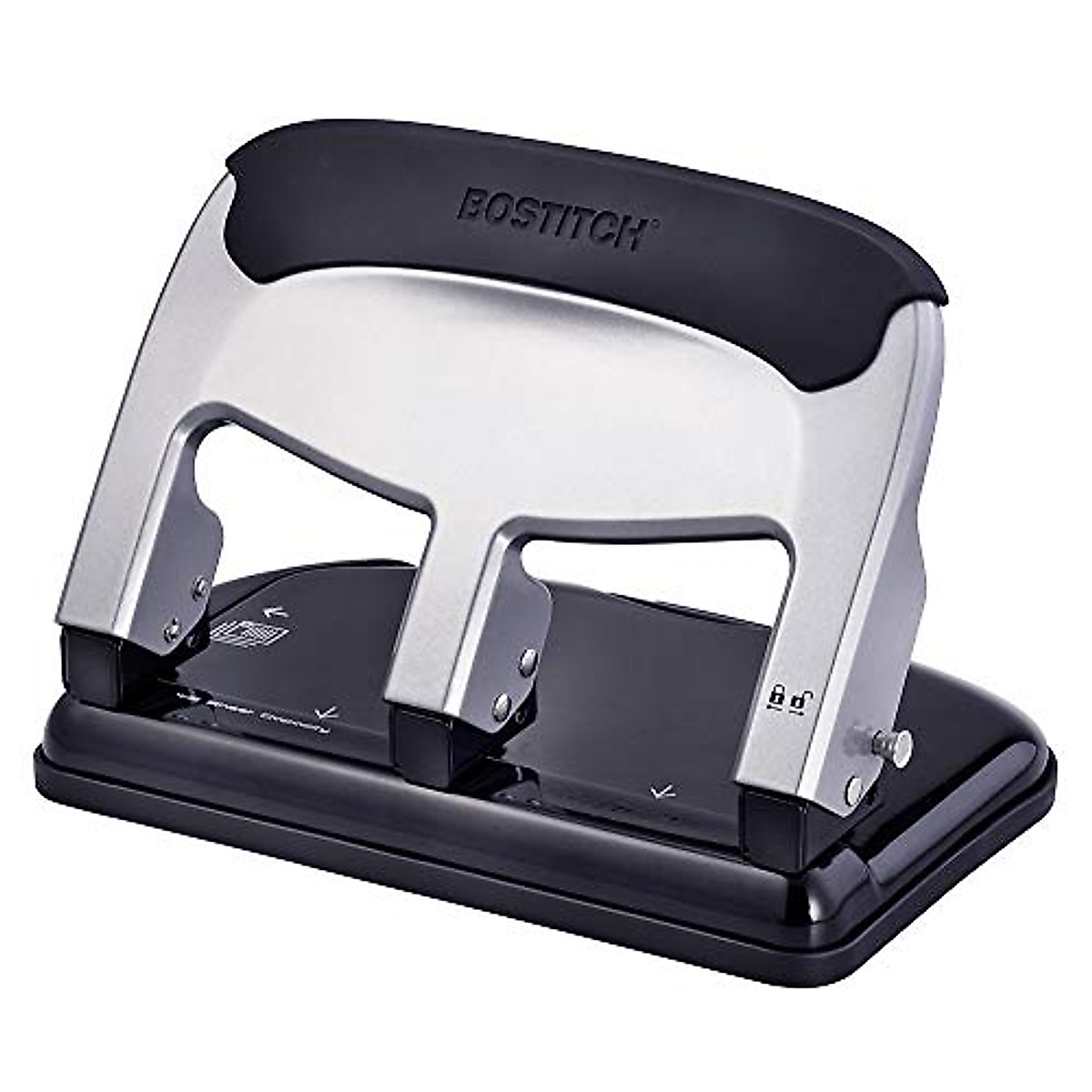 Bostitch Office EZ Squeeze Heavy Duty 3 Hole Punch, 40-Sheet Capacity, Use Less Force, Perfect for Home Office School Supplies, Sleek Design, Silver