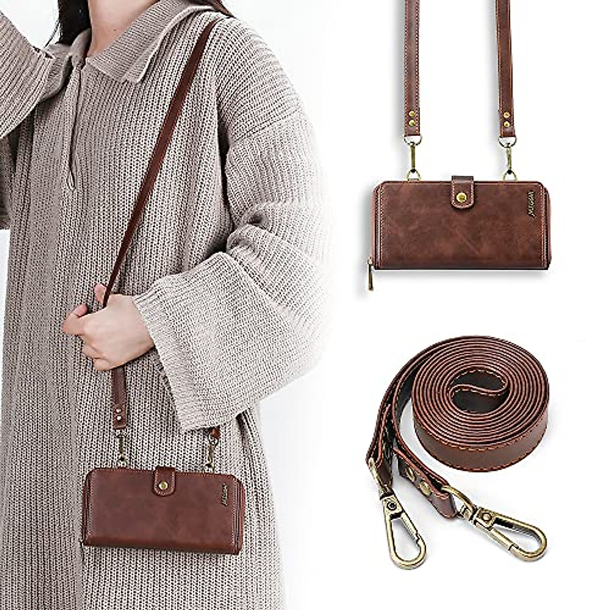 Misscase Compatible with iPhone 12 Pro Max Wallet Case,Multi-Function Wallet Case,2 in 1 Detachable Magnetic Wallet Case with Card Holder,PU Leather Kickstand Flip Cover with Lanyard Brown