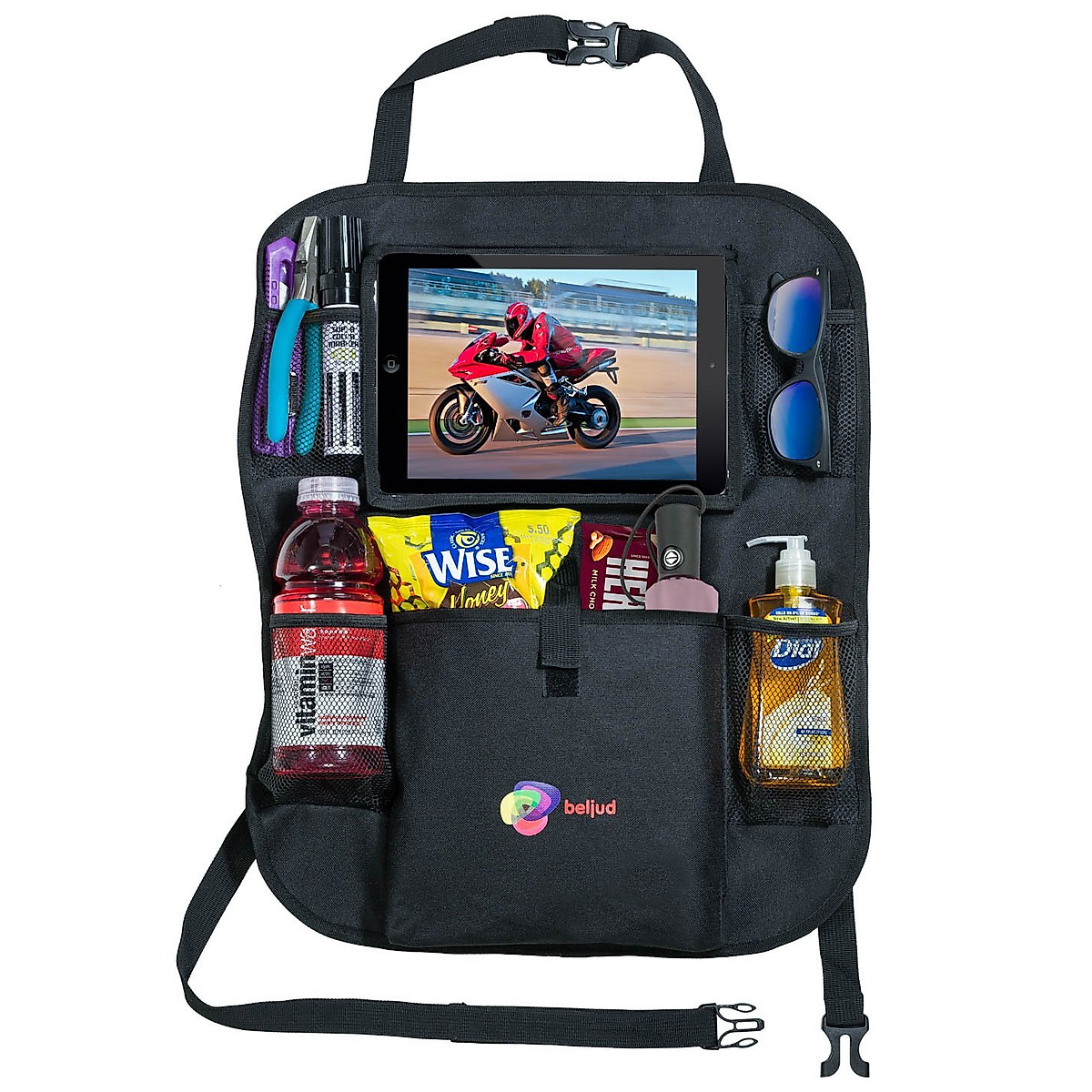 Durable Backseat Car Organizer- Kick Mats Back Seat Protector- Heavy Duty Car Organizer for Kids with Touchable Tablet Holder and Extra Storage Pockets, Car Travel Accessories, Perfect for Travel, Car