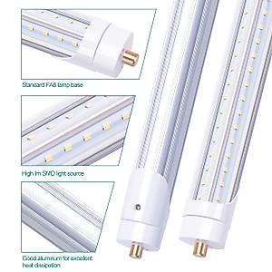 TRLIFE 65W 8FT LED Bulbs 6000K, T8 8FT V Shape LED Tube Light FA8 LED Light Bulbs with Clear Cover(150W Fluorescent Bulbs Replacement), Dual Row LED Chips, 7800Lm, Dual-Ended Power(25 Pack)