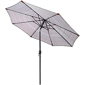 Sunnydaze 9-Foot Outdoor Patio Umbrella with Push Button Tilt and Crank - Aluminum Pole with Polyester Canopy - Awning Stripe