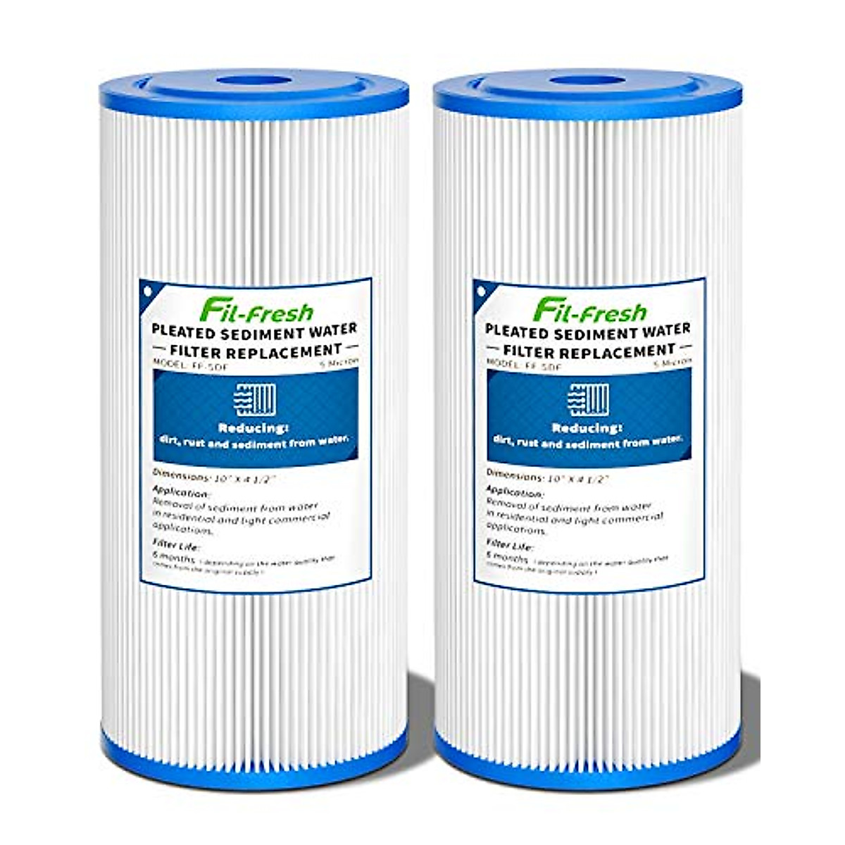Fil-fresh 5 Micron 10" x 4.5" Whole House Water Filter Compatible with GE GXWH40L, FXHSC, Culligan R50-BBSA, Dupont WFHDC3001, W50PEHD (2 Pack)