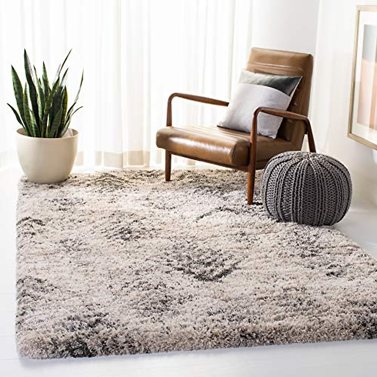 SAFAVIEH Iceland Shag Collection Area Rug - 9' x 12', Cream & Grey, Modern Design, Non-Shedding & Easy Care, 2.5-inch Thick Ideal for High Traffic Areas in Living Room, Bedroom (ISG514A)
