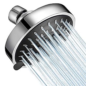 WarmSpray High Pressure Shower Head 5 Settings Fixed Showerhead 4 Inch High Flow Bathroom Showerhead with Adjustable Brass Ball Joint for Luxury Shower Experience Even at Low Water Pressure