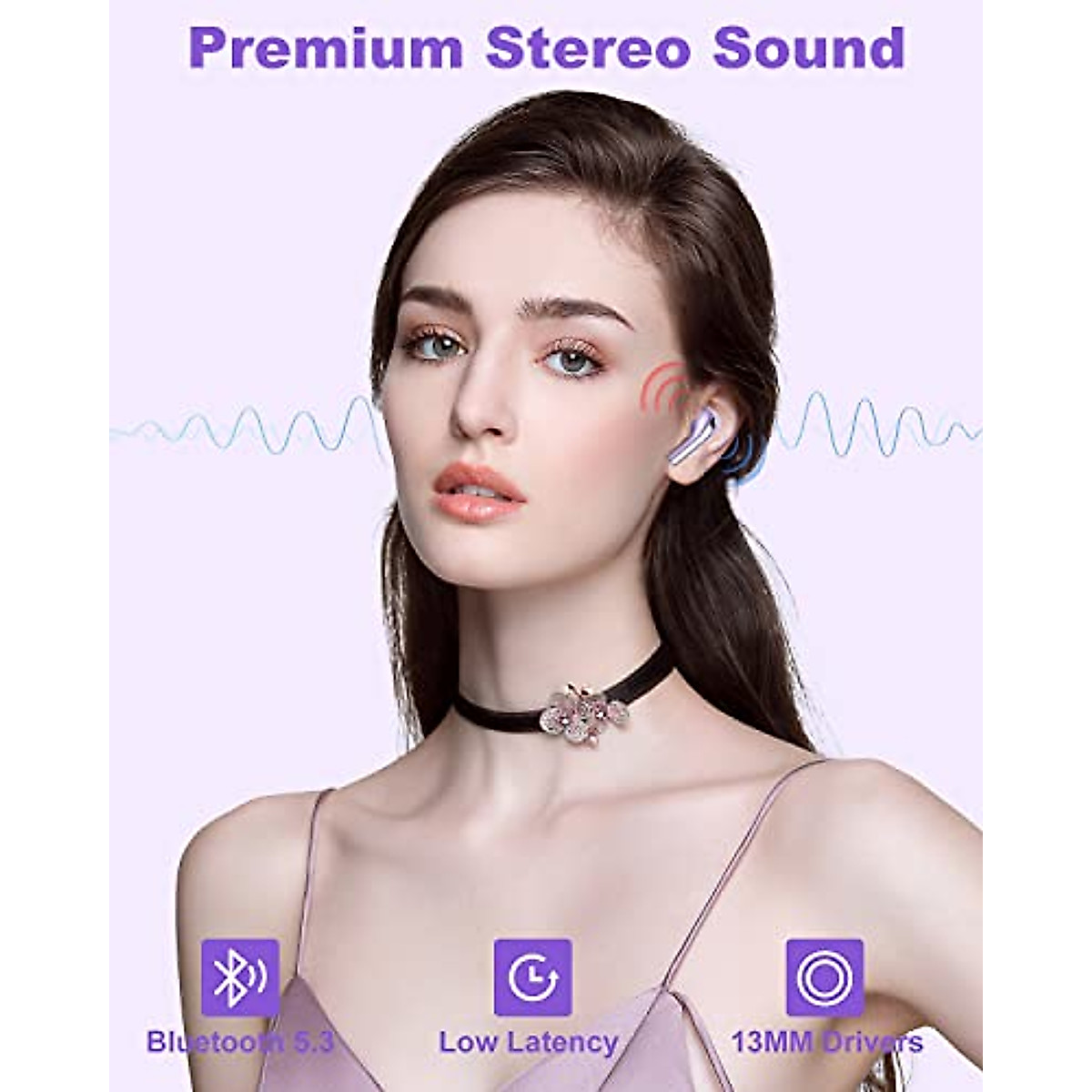 Wireless Earbuds Bluetooth 5.3 Headphones Built-in 4-Mic Clear Call in-Ear Ear Buds Noise Cancelling 30Hrs Playtime Earphones with USB-C Charging Case IPX7 Waterproof Earbuds for iPhone/Android Purple