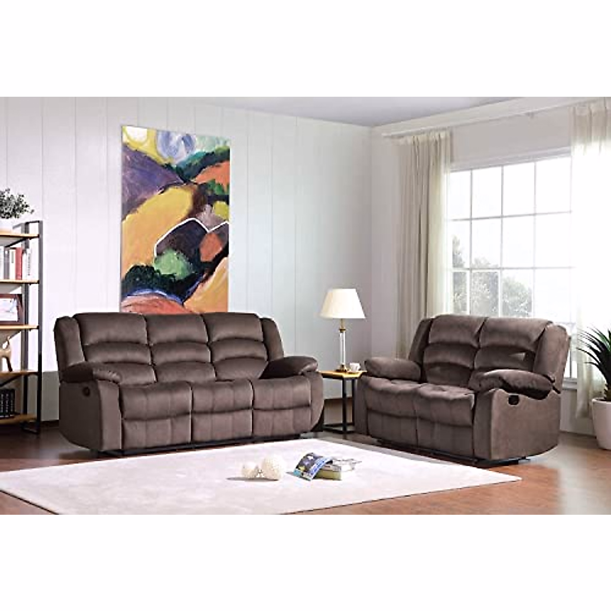Blackjack Furniture Winthrop 60" Modern Manual Reclining Loveseat, Soft Microfiber Upholstery, Extra Padded Back, Lumbar Support & Smooth Reclining Mechanism, Space-Saving Recliner, Loveseat, Brown