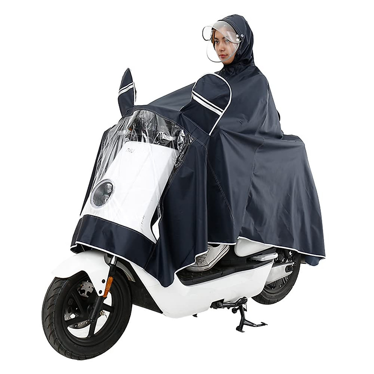 Unisex Adult Poncho Waterproof Rain Poncho Outdoors Bike Ebike Motorcycle Scooter Cycling Jacket Raincoat Cape Rain Cover (Navy)