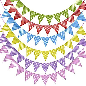 98FT Pennant Banner 6Pack 72PCS Triangle Flags Paper Pennant Bunting Garland Polka Dot Print Pennant Hanging Triangle Flags for Theme Party Decorations Supplies