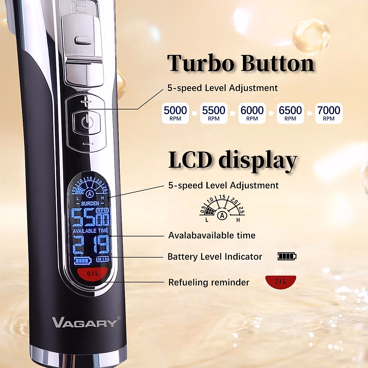 VAGARY VG-5817 Hair Clippers for Men Professional, Titanium-Coated Ceramic Blade Cordless Trimmer Men Cutting Kit Barbers Haircut Electric Grooming Machine