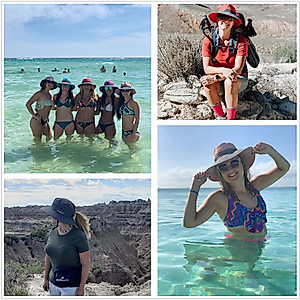 Womens Summer Sun Hat Outdoor UV Protection Foldable Wide Brim Bucket Ponytail Hats Beach Safari Fishing Cap Pure Beige