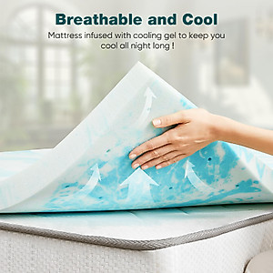 SMUG Memory Foam Mattress Topper Twin Size 2 Inch Thick Gel Infused Cooling Toppers Bed Pad, CertiPUR US Certified, Ventilated and Breathable for Sleeper Sofa, RV, Camper