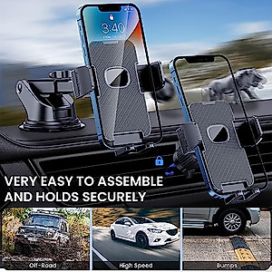 Phone Holder Car Mount for iPhone [Powerful Suction]Phone Mount for Car Dashboard Windshield Air Vent Universal Accessories [Thick Cases Friendly]Automobile Cell Phone Holder Fit for iPhone Smartphone