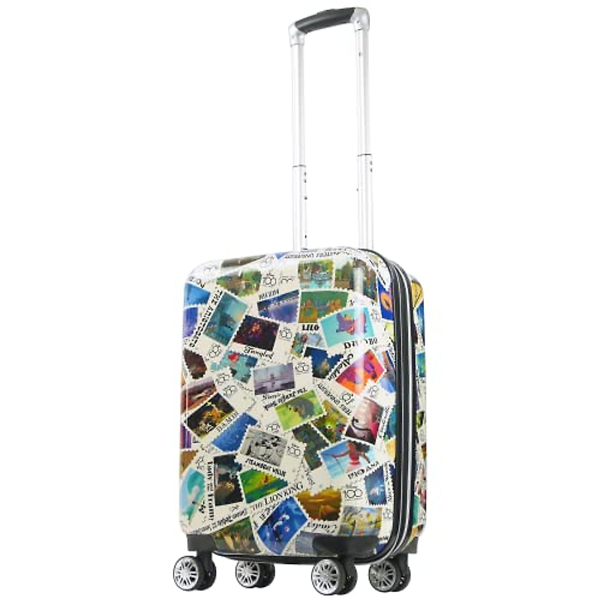 FUL Disney 100 22 Inch Carry On Rolling Luggage, 100 Years of Disney Stamps Hardshell Suitcase with Spinner Wheels, Multi