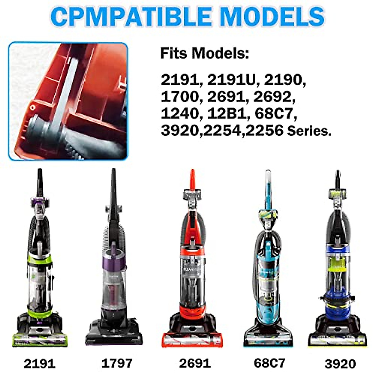 Replacement Belts Compatible with Bissell PowerForce & PowerForce Helix Vacuum Cleaner, Replace Parts #2031093,fits Model: 2190, 2691, 2692, 2191, 2191U, 1700, 1240, 12B1, 3920 68C71, 1831, 1816