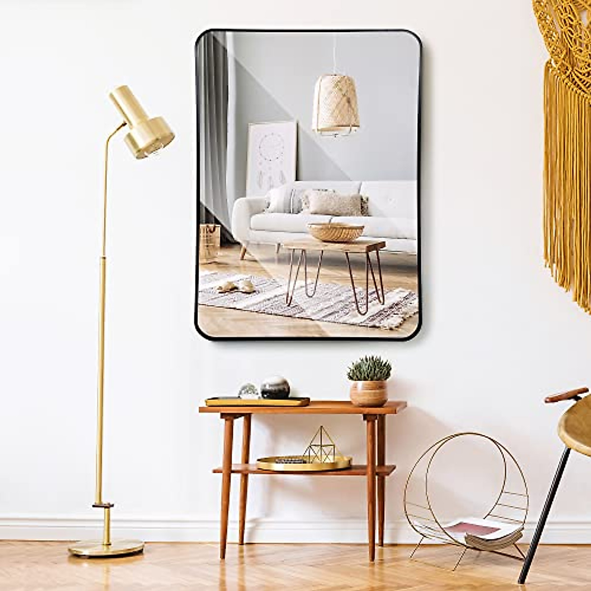 ZenStyle Black Metal Framed Rectangular Wall Mirror 24" x 36" Bathroom Mirror with Peaked Trim for Entryways, Living Rooms, Bathrooms