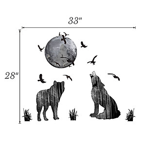 Wland 33 inches x 28 inches Moon Wolves Mountain Forests Silhouette Animals Wall Stickers Decals Decorations for Children Nursery Kids Room