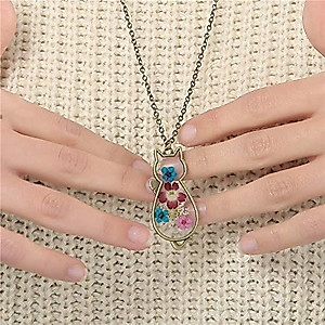 Jude Jewelers Retro Vintage Cat Shape Dry Flower Charm Pendant Necklace (Gold)