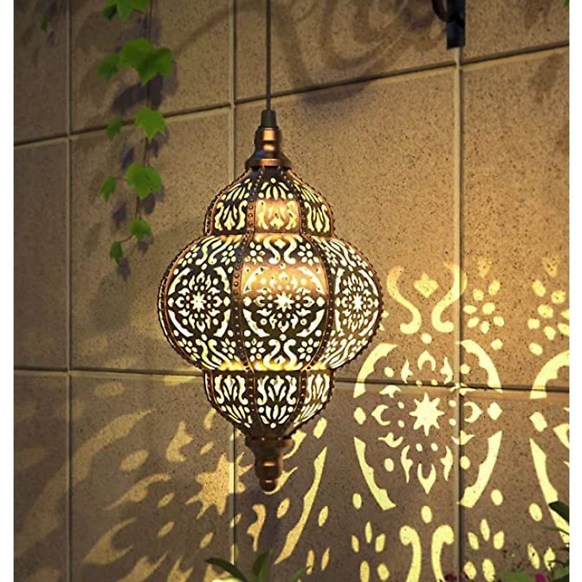 Hapjoy Hanging Solar Lights Outdoor Garden Decor Solar Lantern Waterproof Plastic Moroccan Outdoor Decorations for Patio Pathway Yard Backyard Garden Decorative (1 Pack, Bronze)