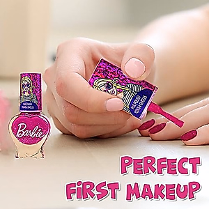 Barbie Movie 18 Piece Kids Water-Based Nail Polish Activity Makeup Set, Includes Nail Polish with Nail Gems Wheel and Nail File for Parties, Sleepovers and Makeovers, Townley Girl