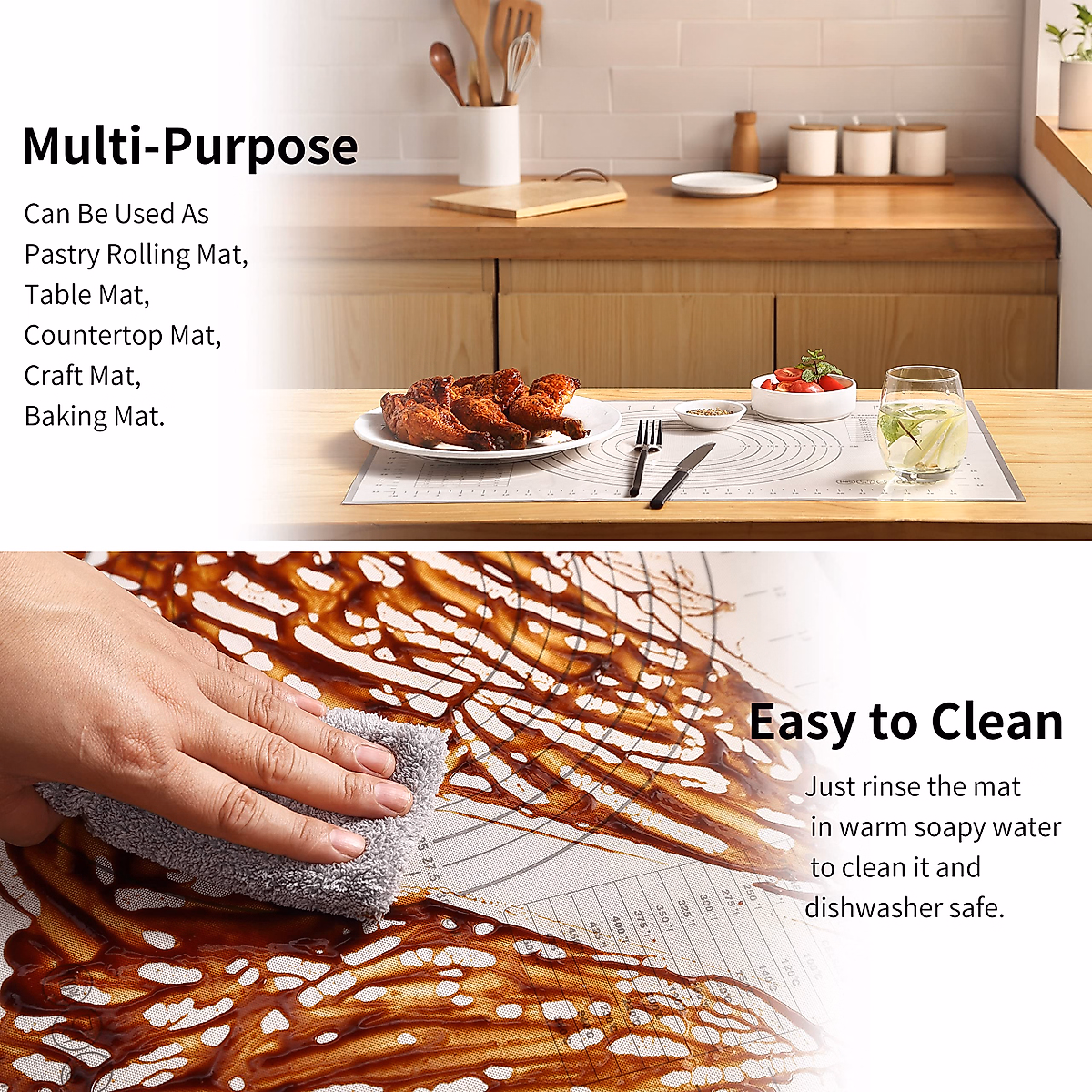 Silicone Baking Mat Kit, Non-Stick Food Grade Silicone Mats Set of 2 Half Sheet Macaron Mats, 6 Piping Tip,2 Piping Bag and 2 Tie Heat Resistant,BPA Free-Reusable Nonstick Liners for Baking Pans