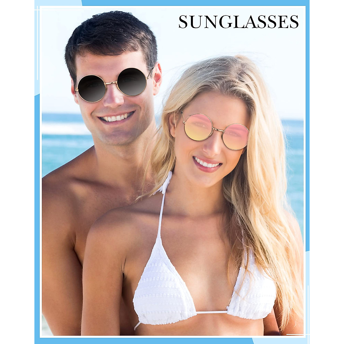 Weewooday 30 Pairs Round Hippie Sunglasses Retro Colored Hippie Glasses 60s 70s Trendy Sunglasses Metal Frame Circle Glasses Reflective Lens Sunglasses for Women Men, Multicolored