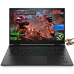HP Omen 17 Gaming Laptop 17.3” FHD IPS 144Hz 7ms (300 nits, 100% sRGB, Micro-Edge) 11th Gen Intel 8-Core i7-11800H 16GB RAM 1TB SSD Geforce RTX 3060 6GB Thunderbolt RGB Backlit Black + HDMI Cable