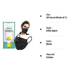 SENSE FV KF94 Disposable For Adult 4-Ply Breathable 3D Mouth Shields Filter Full Face Cover (50PCS, Black)