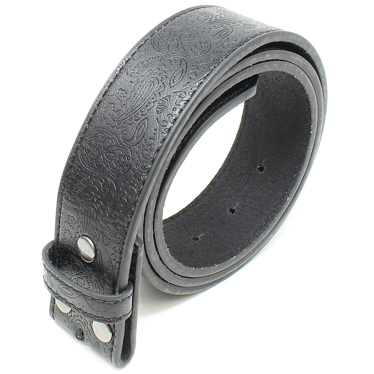 BC Belts Leather Belt Strap with Western Skull and Paisley Embossed Pattern 1.5" Wide with Snaps (Black-XS)