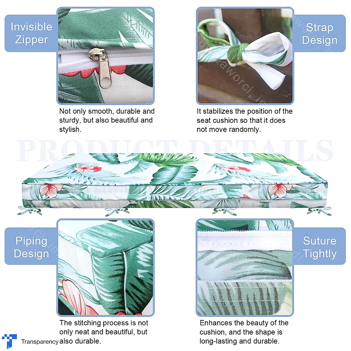 Patio Bench/Swing Cushion Cover，Water-Resistant Outdoor Bench/Settee Cushion Slip Cover， Protection Outdoor Furniture Cushion Slipcover with Zipper（Replacement Cover Only） (48 * 18, Hawaii)