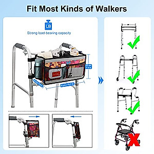 supregear Walker Basket, Large Capacity Walker Organizer Bag with 4 Mesh Pockets and Reflective Stripe Hook & Loop Design Storage Bag for Walker Carry Accessories, Floral