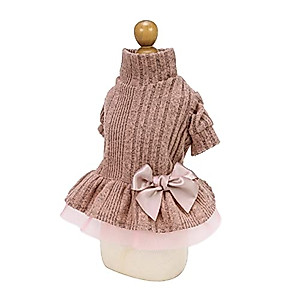 Fitwarm Knitted Dog Tulle Sweater Dress, Dog Winter Clothes for Small Dogs Girl, Cat Apparel, Pink, XS