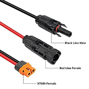RIIEYOCA Solar Connector to XT60I- F Adapter 12 AWG Cable XT60 Female Connector Connect Solar Panel Charge Cable for Solar Generator Portable Power Station 1.5M/4.9FT