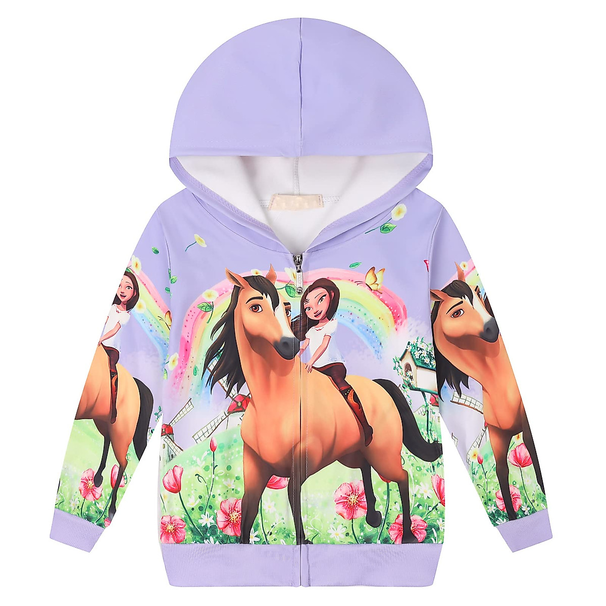 XXTWYY Toddler Coat Little Girls Long Sleeve Hoodie Zip Sweatshirt Print Cartoon Jacket (Purple,6 Years)